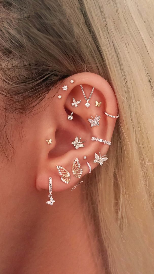 Butterfly double piercing earrings store